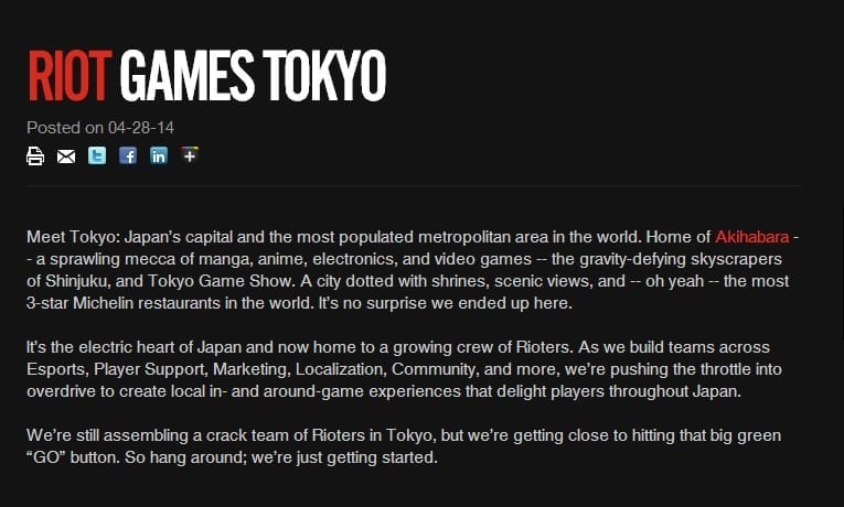 Riot Games - Tokyo branch revealed for League of Legends studio - MMO ...