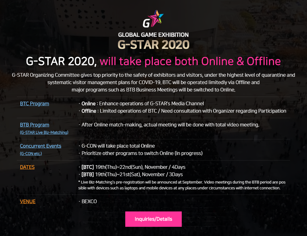 G-Star 2020 - Decision announced for annual Korean game exhibition ...